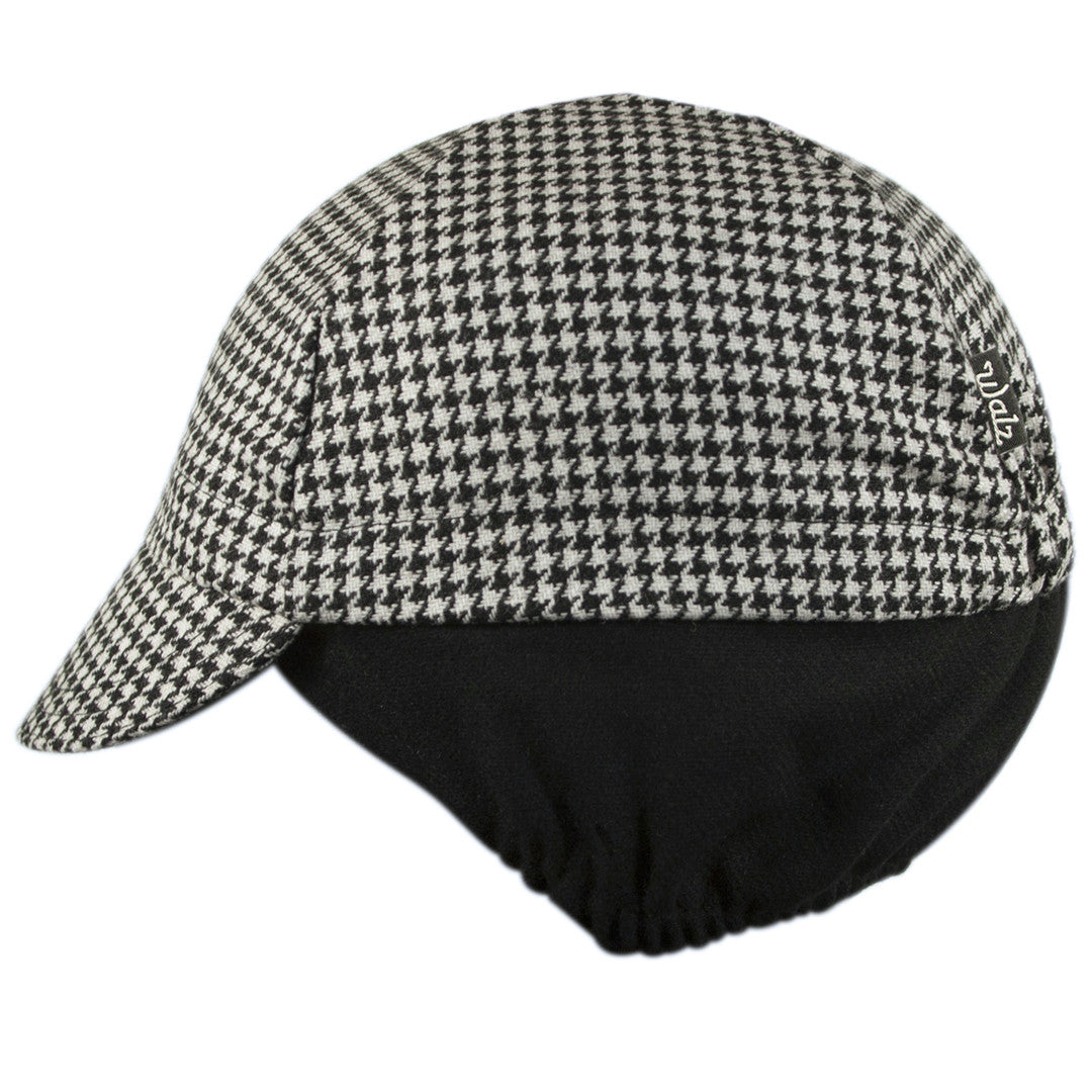 Black Houndstooth Wool Flannel Ear Flap Cap – Walz Caps - Superior ...